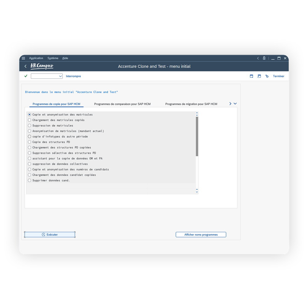 Accenture Clone and Test - Module complémentaire SAP HCM